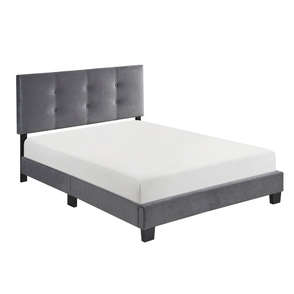 Gray Velvet Full Bed Frame with Button-Tufted Headboard – Caravana ...